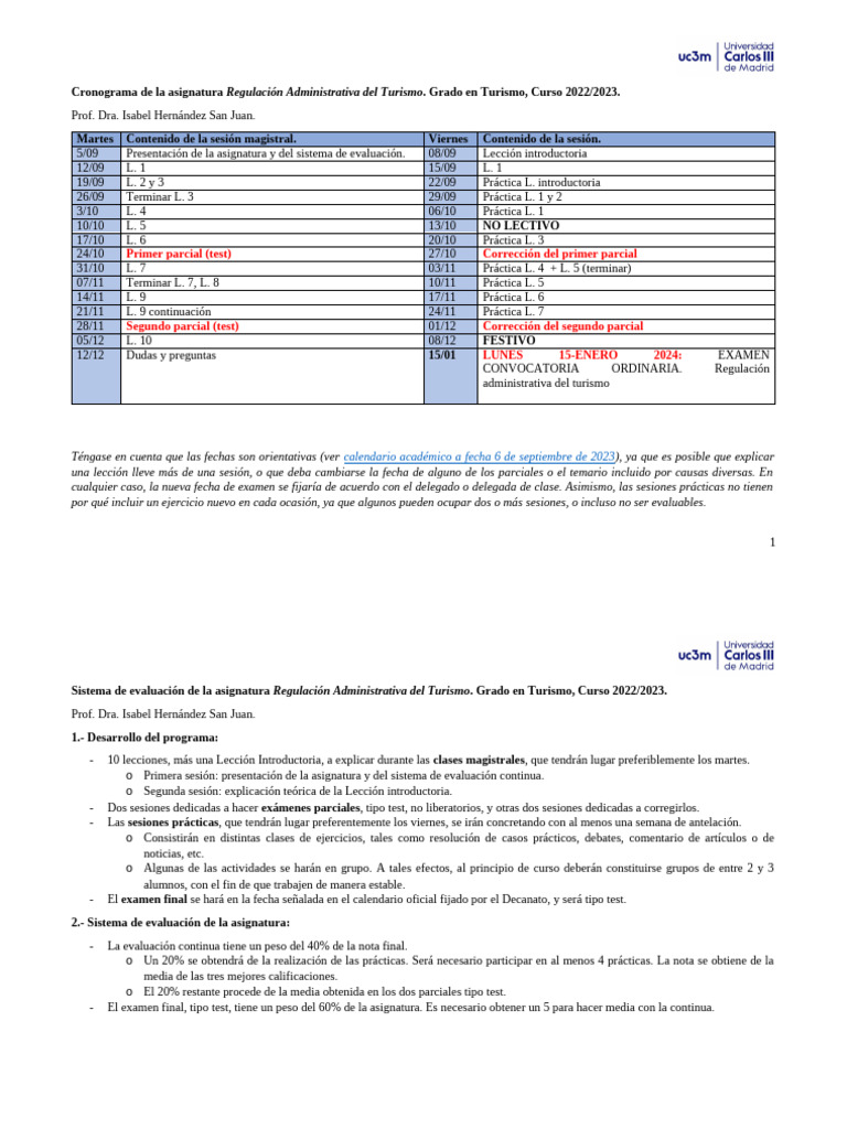 Cronograma y Sistema de Evaluacioì N - Reg Admva Turismo 2 | PDF