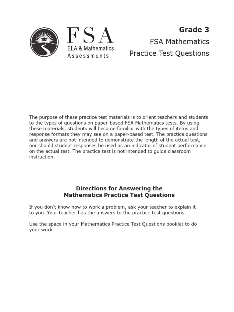FSA Practice Test- Math | PDF