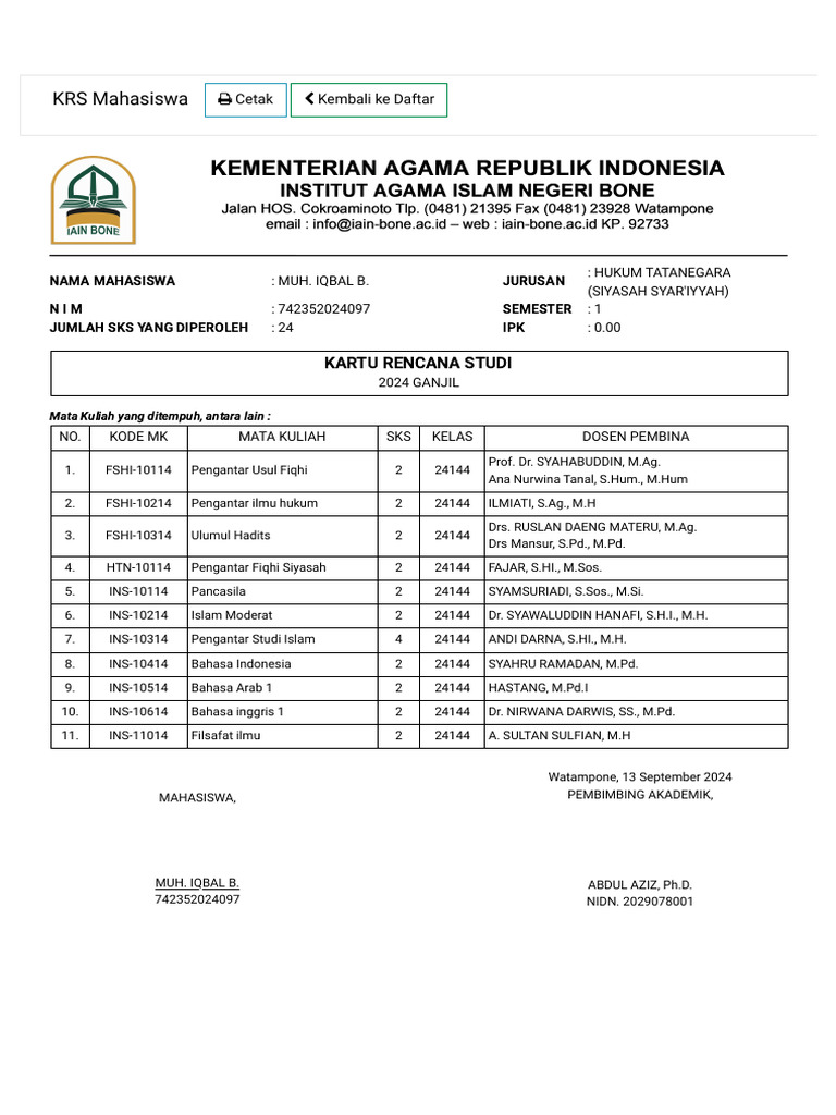 KRS Mahasiswa | PDF
