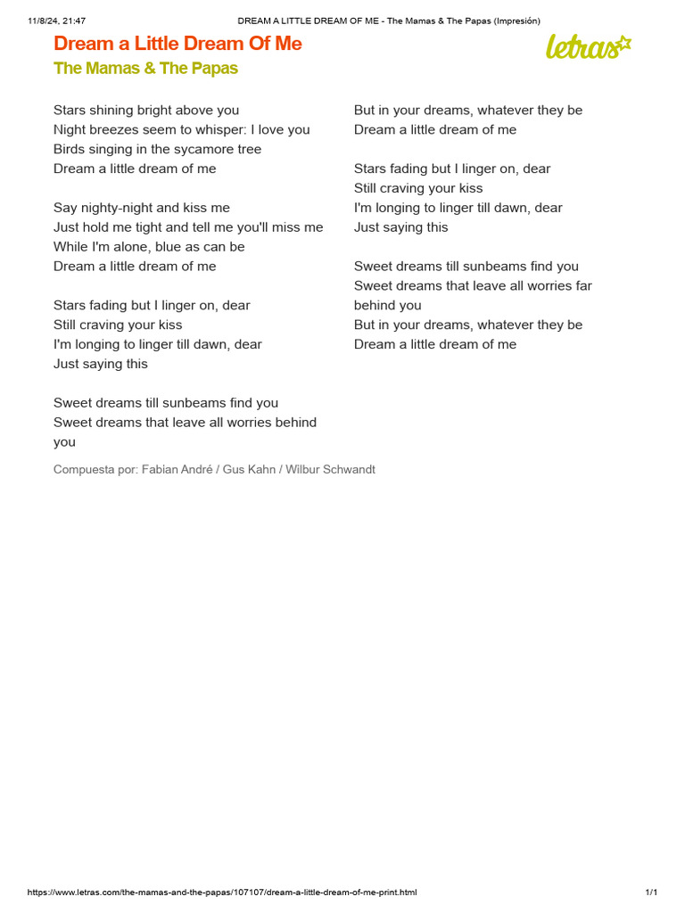 15 DREAM A LITTLE DREAM OF ME - The Mamas & The Papas | PDF