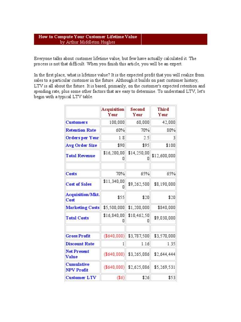 Calculating Customer Lifetime Value | PDF | Discounted Cash Flow ...
