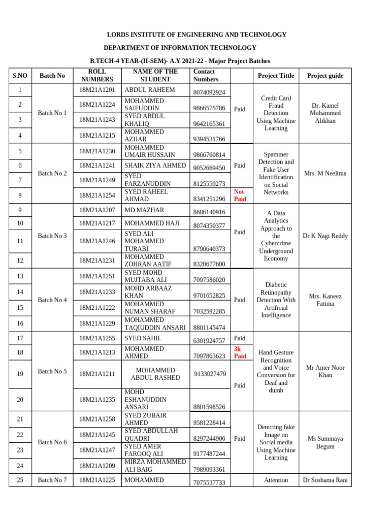 Project - Fee Pending List | PDF