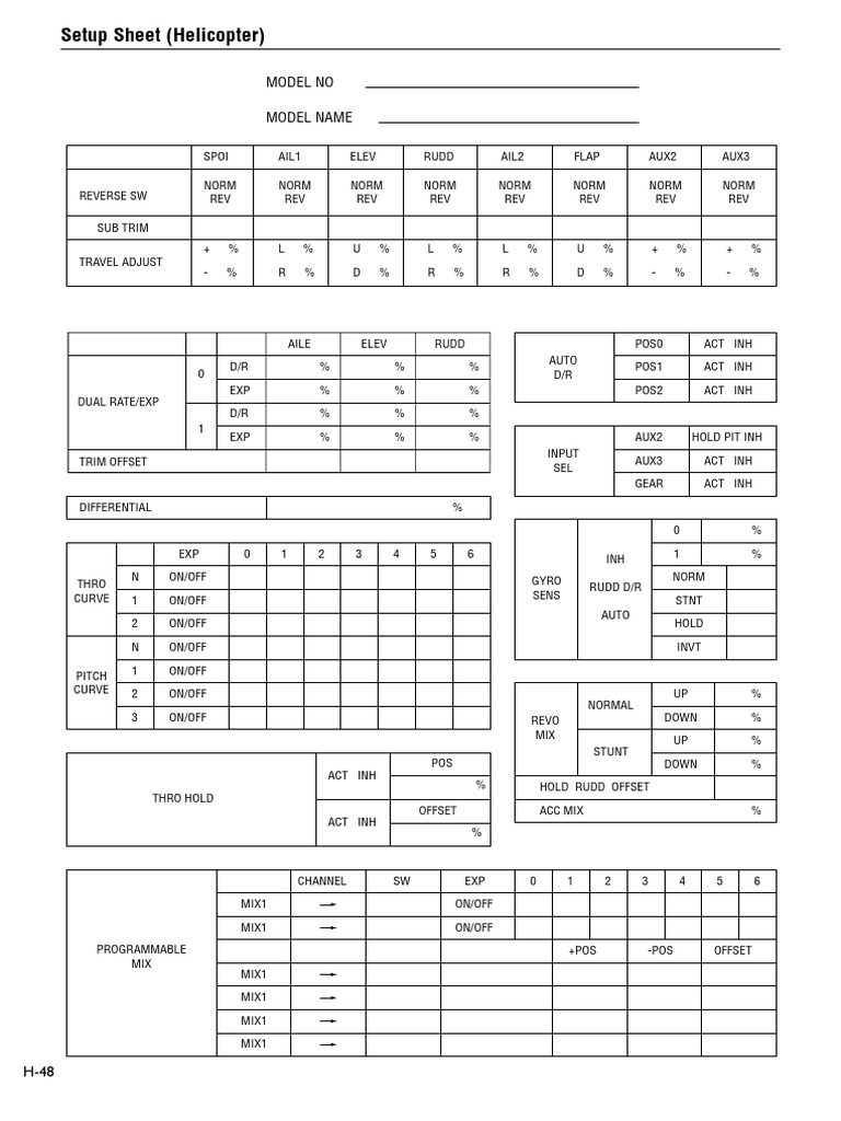 X9303-Heli Setup Sheet | PDF