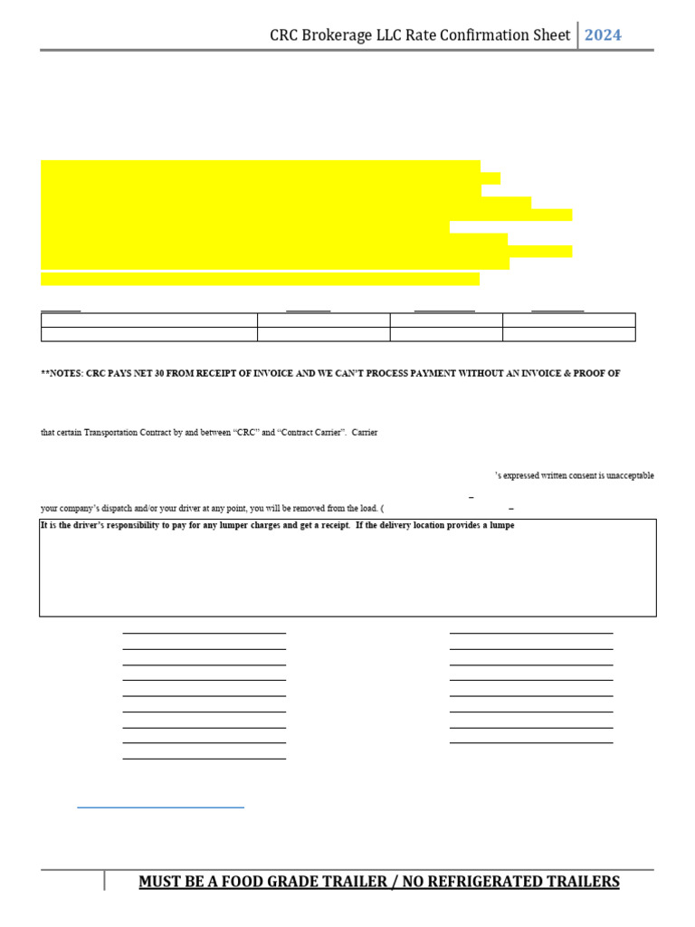 Rate Confirmation TMP 575189 | PDF