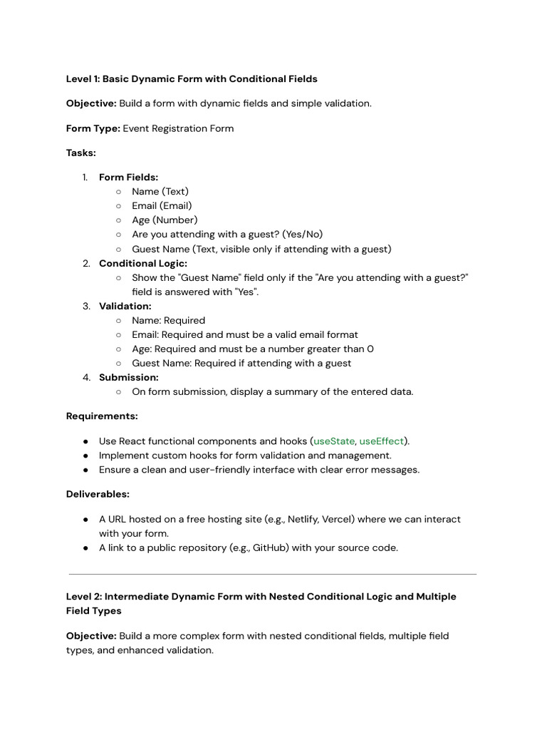 React JS Internship Assignment - Dynamic Form | PDF