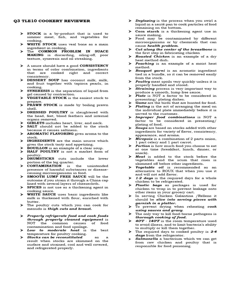 Q3 Cookery Techniques and Stock Guide | PDF | Stock (Food) | Cooking ...