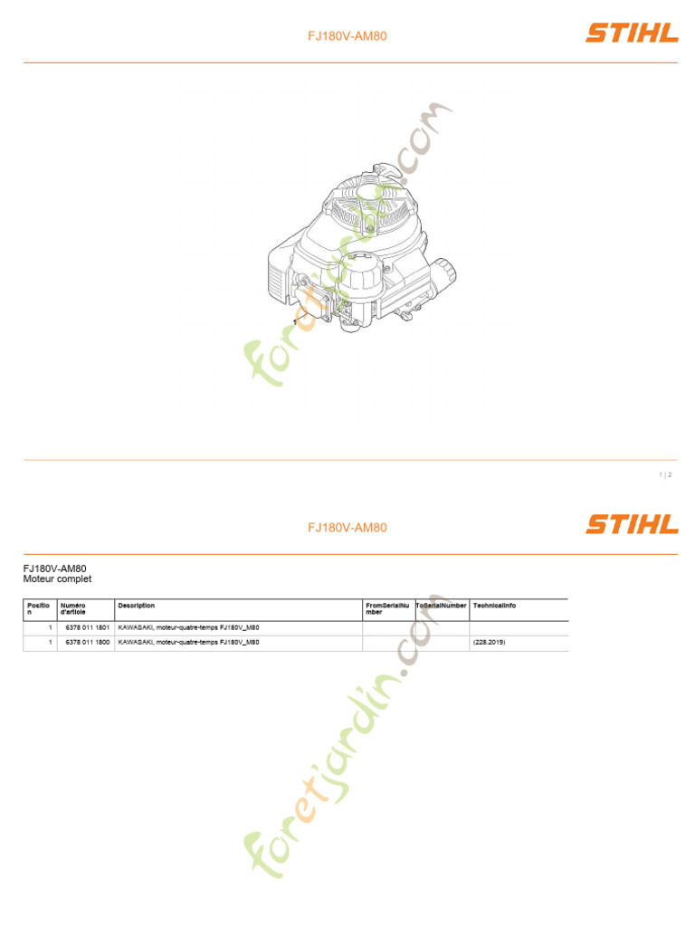 Moteur Kawasaki Fj180v Am80 Vue Eclatee Liste Des Pieces | PDF