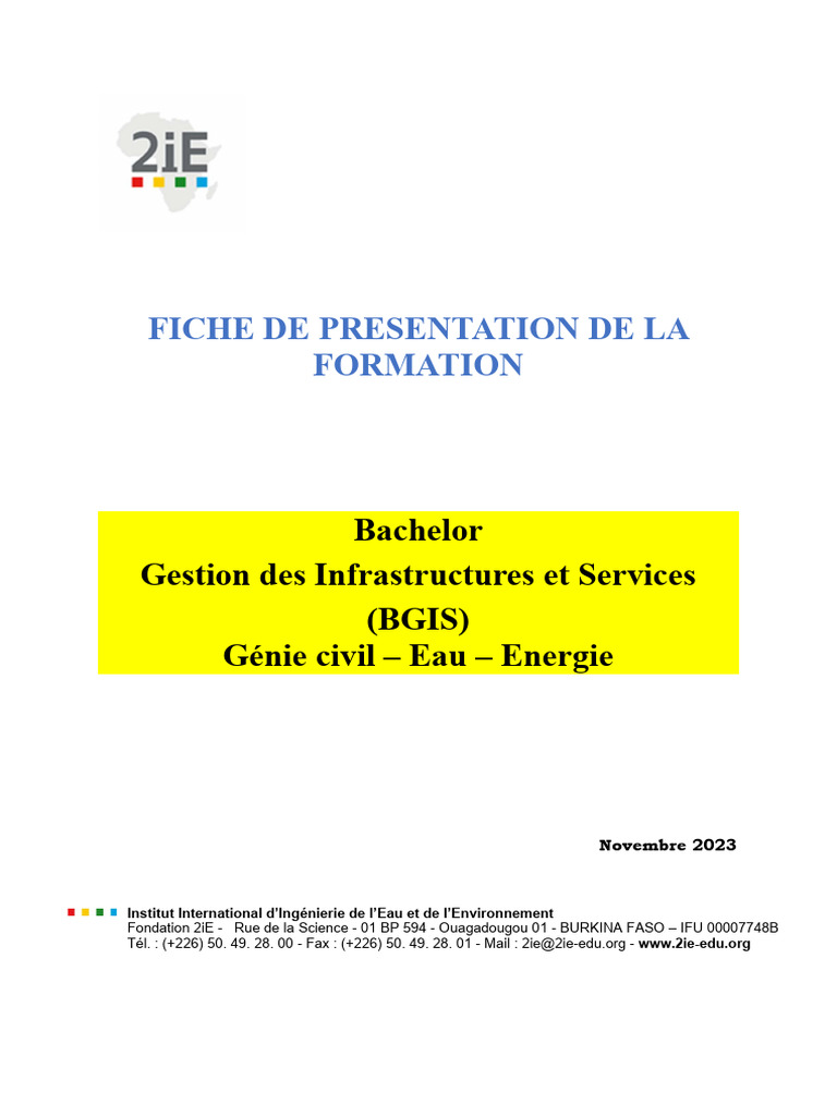 BGIS - Bachelor Gestion Des Infrastructures Et Services - Fiche de ...