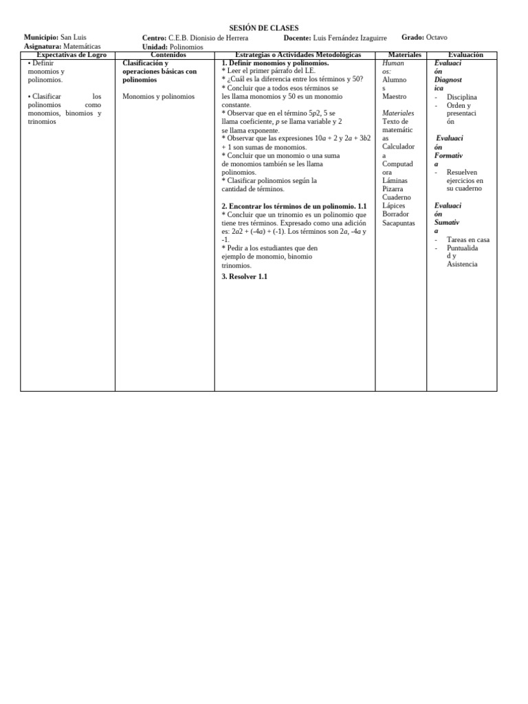 8 Planes de Clases Matematicas | PDF