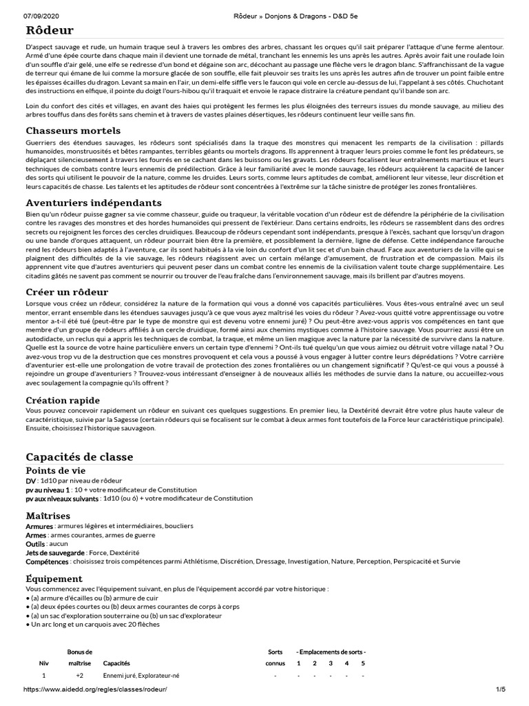 Rôdeur Donjons & Dragons - D&D 5e | PDF