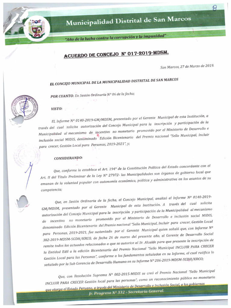 Metas para el sello municipal 2019 de una muni | PDF