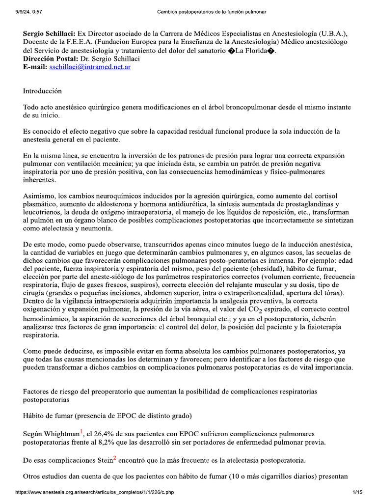 1 Postoperatorio Inmediato - Funcion Respiratoria | PDF