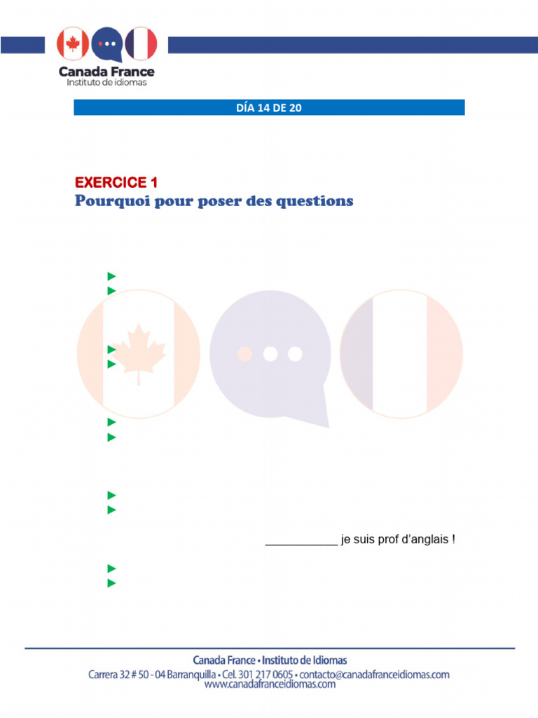 DIA 14 - EJERCICIOS - Pourquoi Et Parce Que | PDF