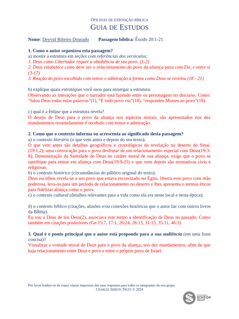 guia de Estudo exodos 20 do 1 ao 21 | PDF