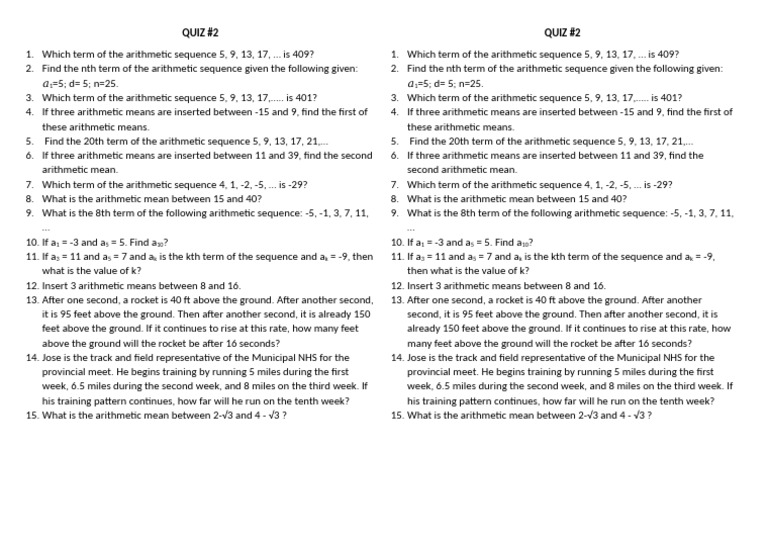 Arithmetic Sequence Quiz | PDF | Mathematical Analysis
