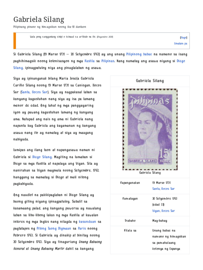 Gabriela Silang - Wikipedia, Ang Malayang Ensiklopedya | PDF