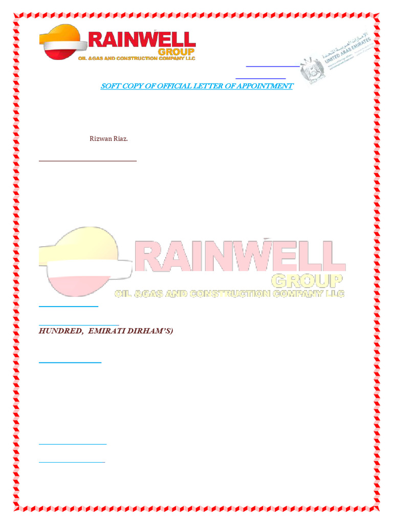 Rainwell Group Oil & Gas and Construction Company LLC Offer Letter | PDF
