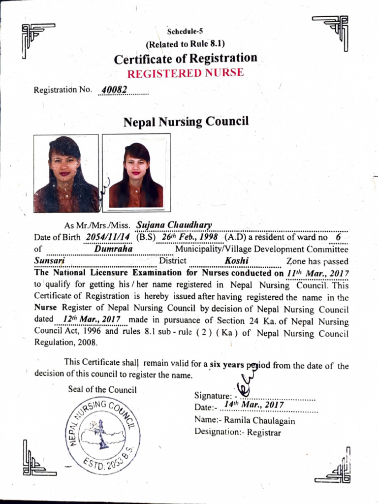 Sujana Chaudhary RN CERTIFICATE | PDF