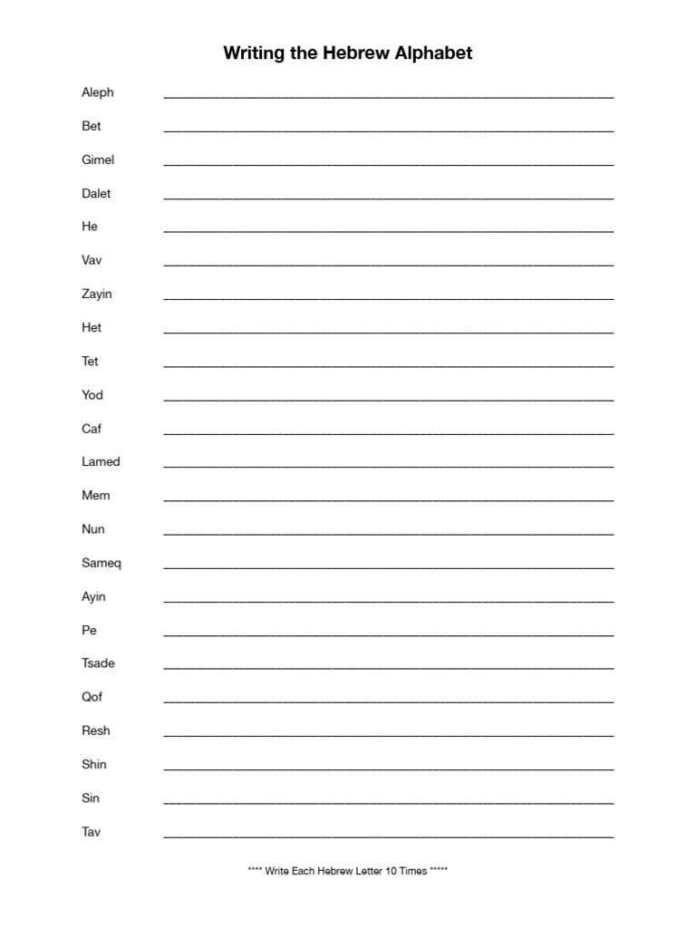 Hebrew+Alphabet+ +Practice+Writing+ | PDF