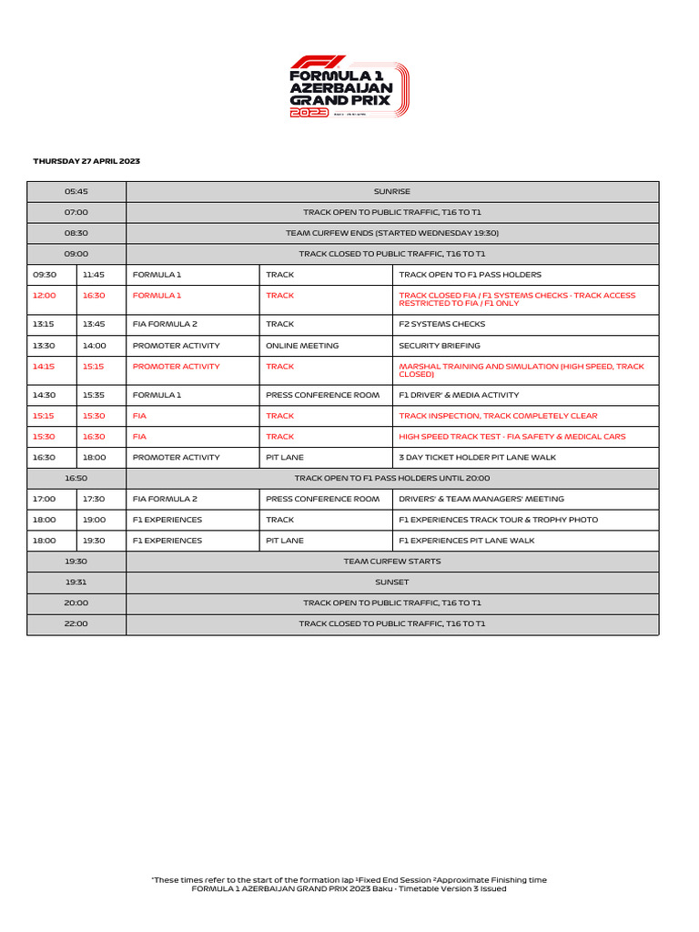 Formel 1 Azerbaijan 2023 Zeitplan