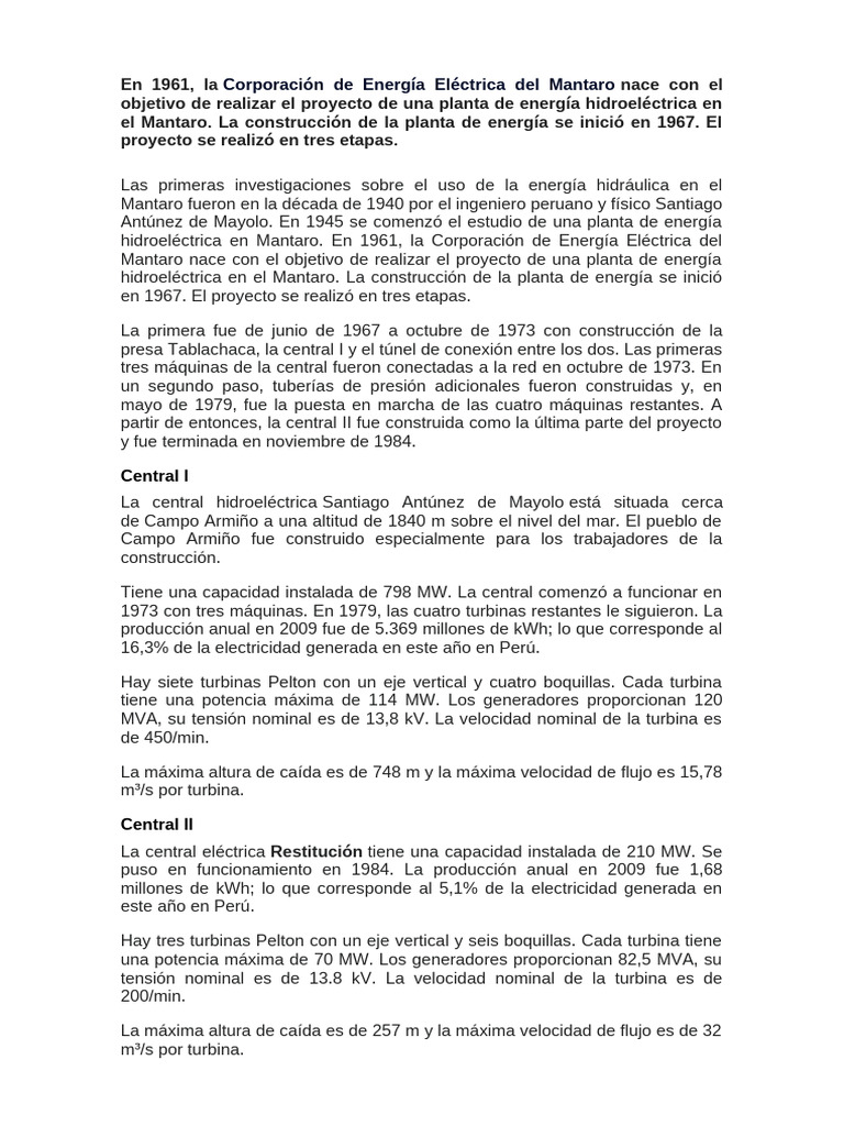 Santiago Antúnez de Mayolo | PDF | Central eléctrica | Derecho