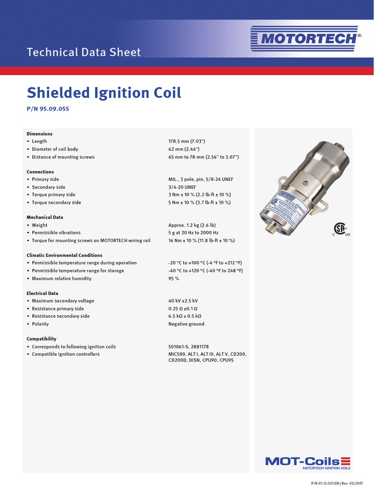 MOTORTECH Technical Data Sheet Ignition Coil 95.09.055 01.13.021 EN ...