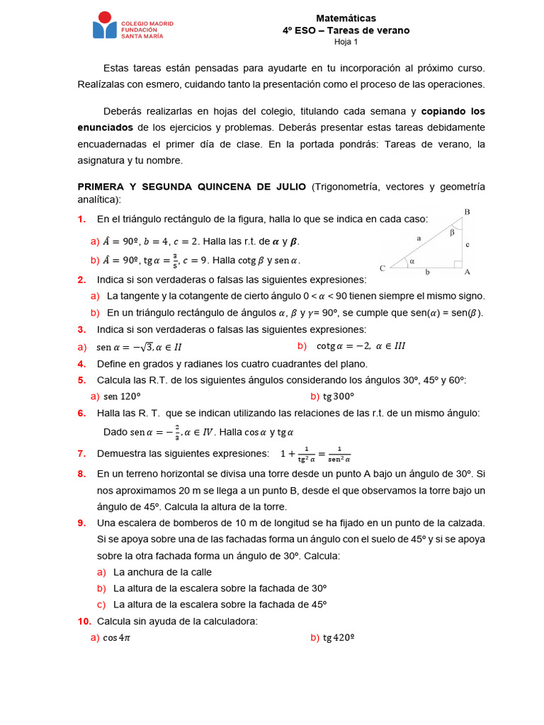 Tareas de Verano Matemã¡ticas 4Âº 2023 Laura | PDF