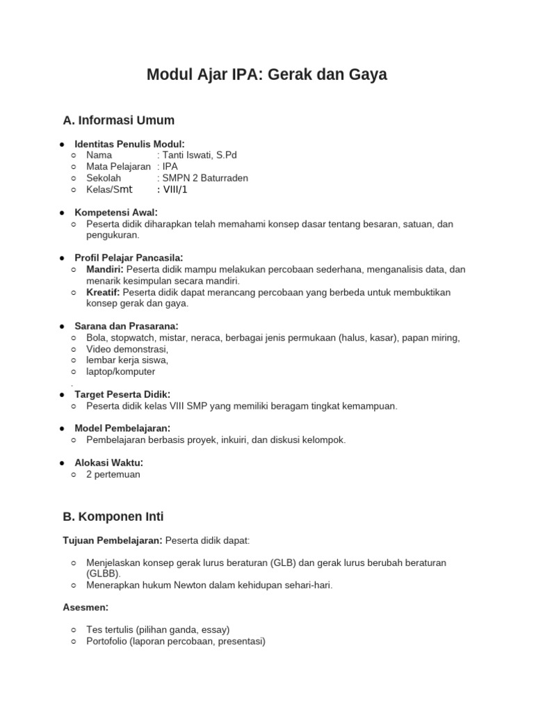 Modul Ajar Gerak Dan Gaya | PDF