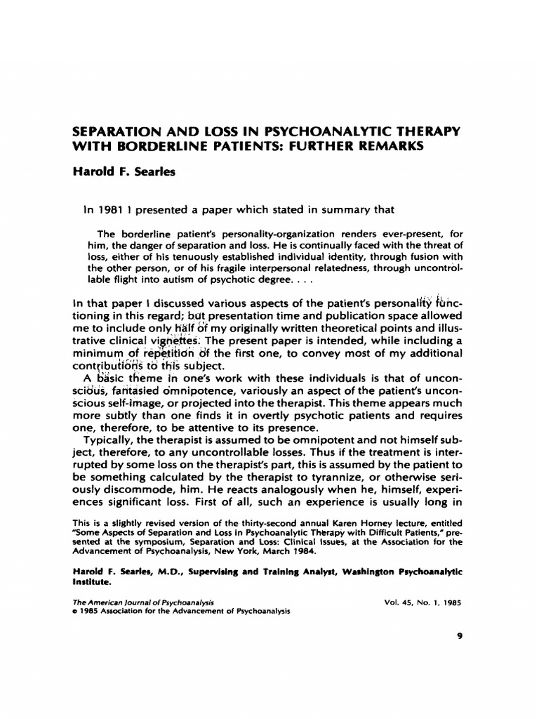 Harold Searls - Separation Loss in Psychoanalytic Therapy With ...
