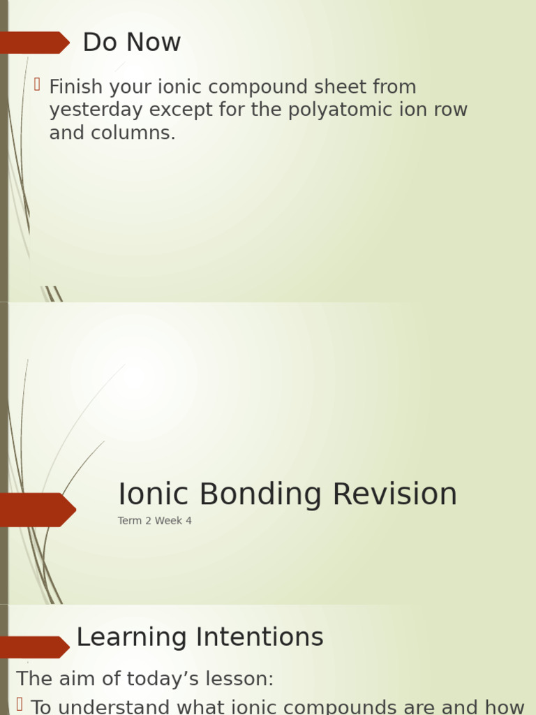 Year 9 Science W4 L4 Ionic Compounds Revision | PDF