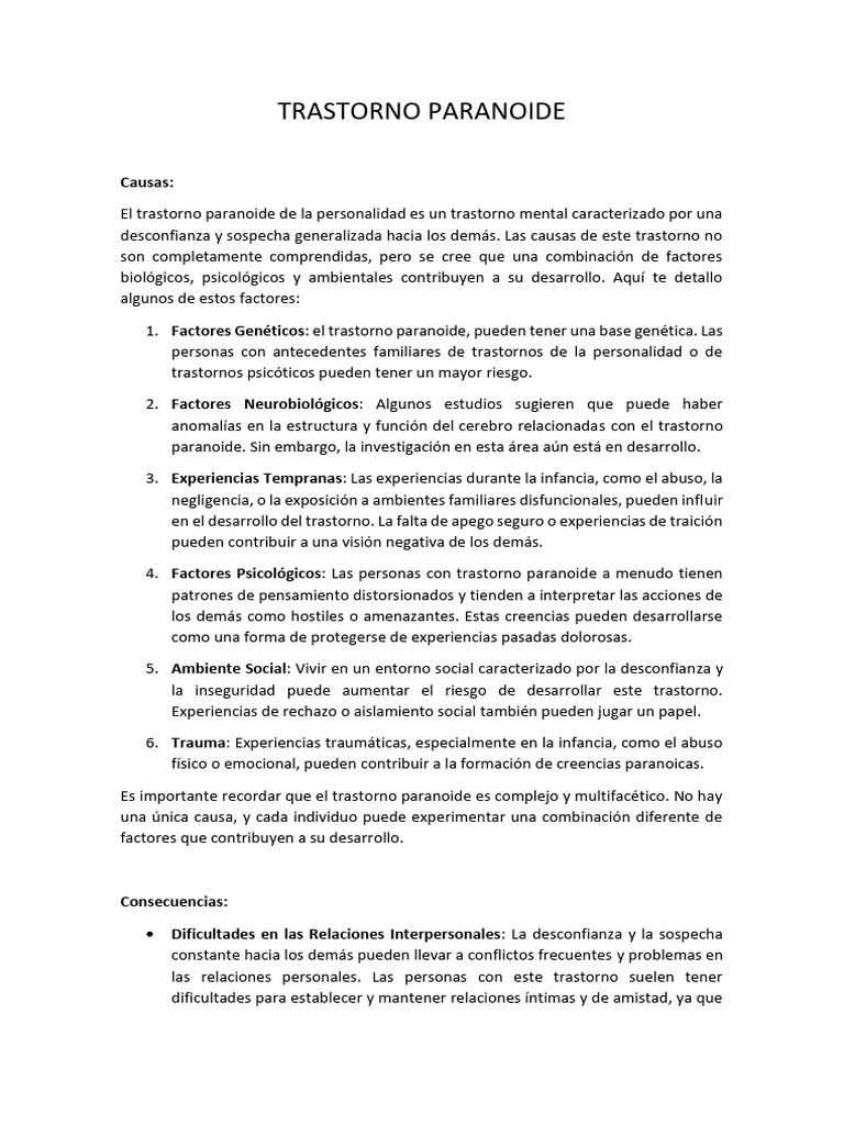 Trastorno Paranoide | PDF