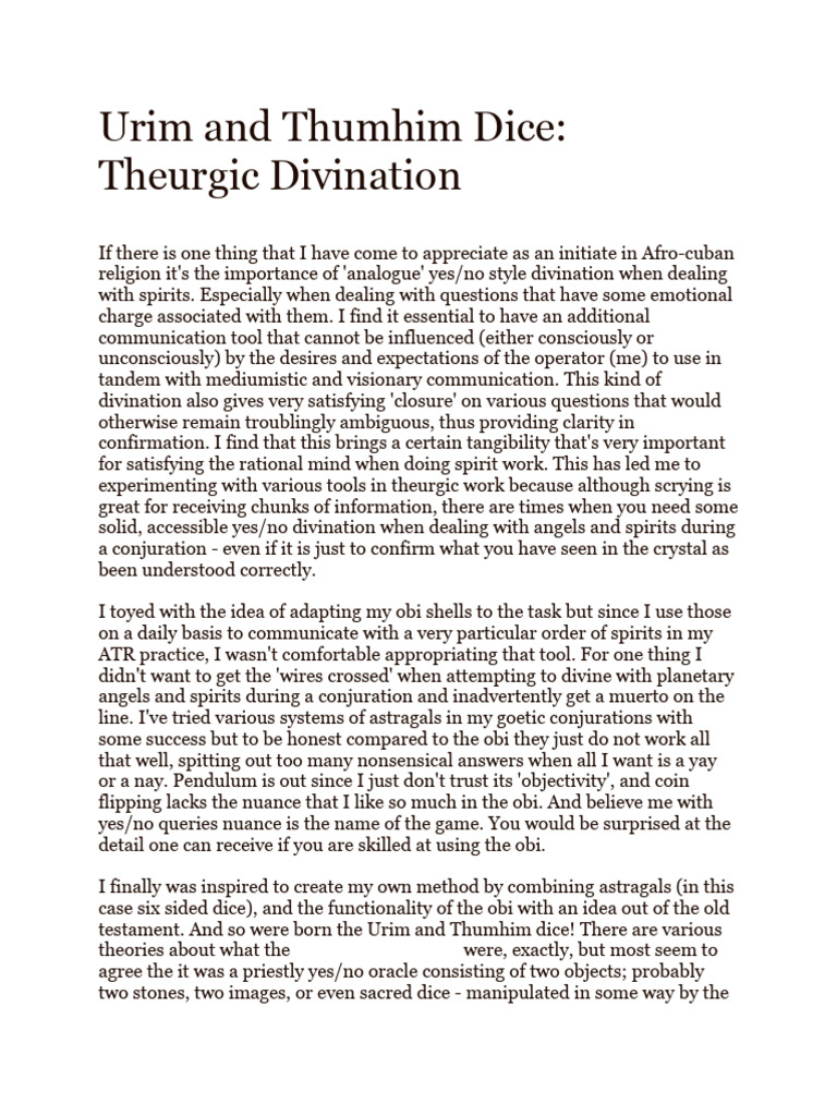 Urim and Thumhim Dice - Theurgic Divination | PDF