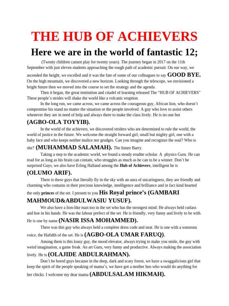 THE HUB OF ACHIEVERS | PDF
