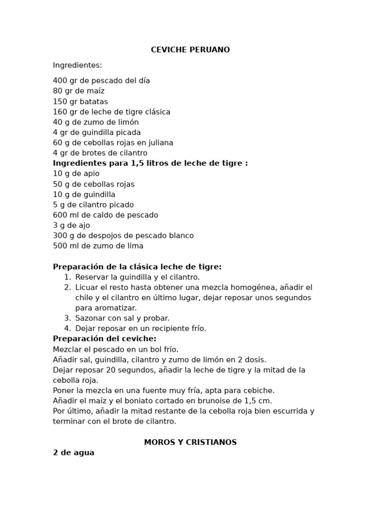 CEVICHE PERUANO Menú | PDF