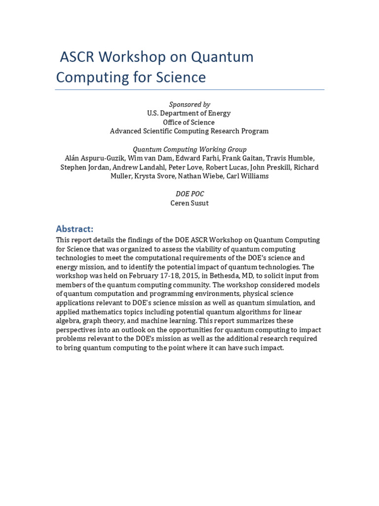 Computing For Science: ASCR Workshop On Quantum | PDF