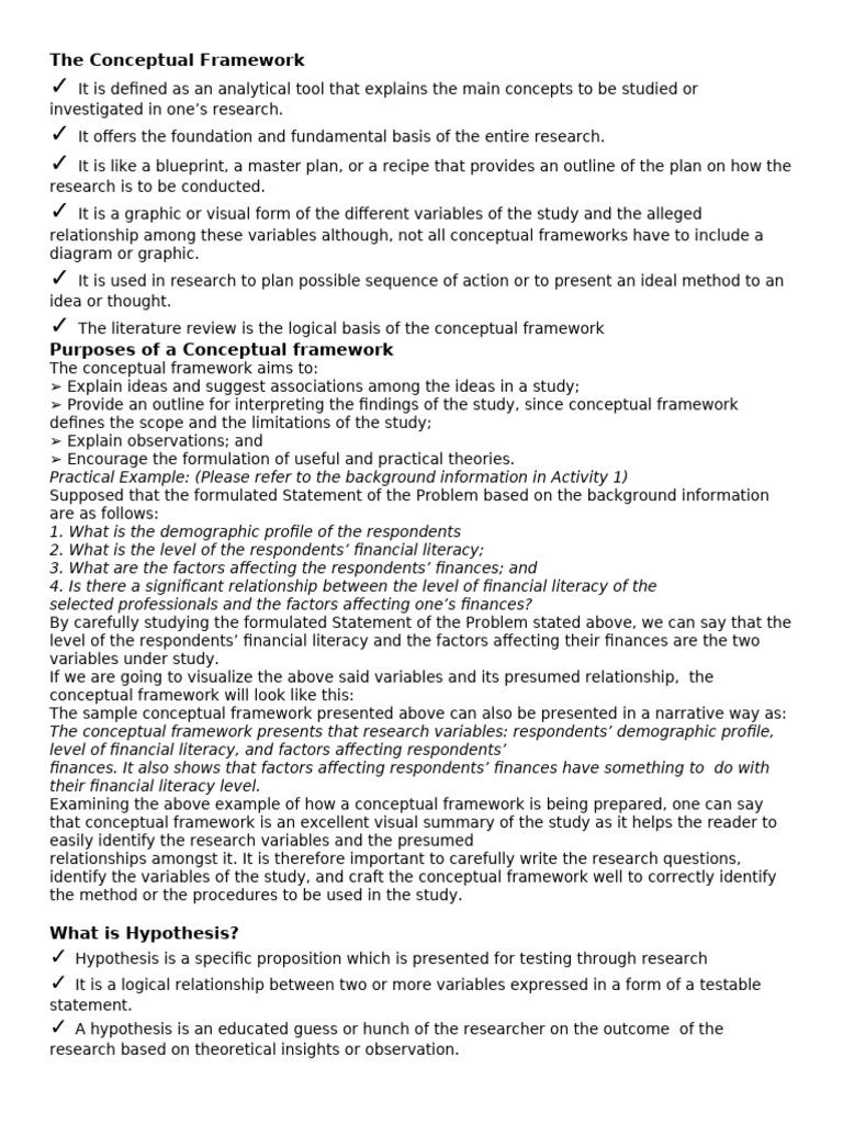 The Conceptual Framework Definition of Terms Hypothesis | PDF