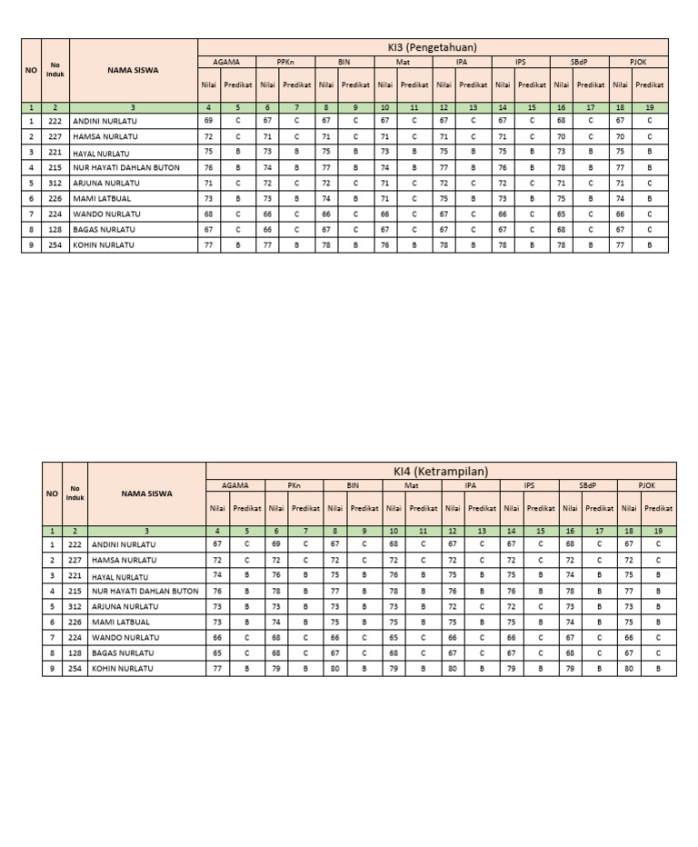 Daftar Nilai Sumatif | PDF