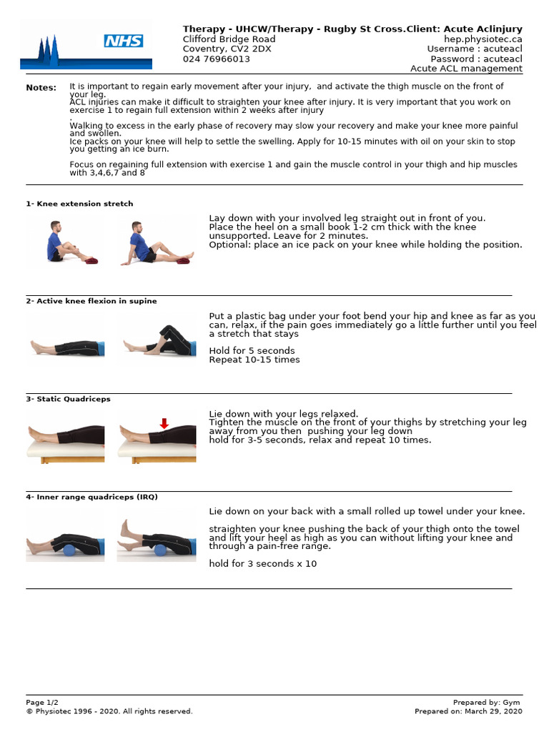 Acute ACL Injury Exercises | PDF