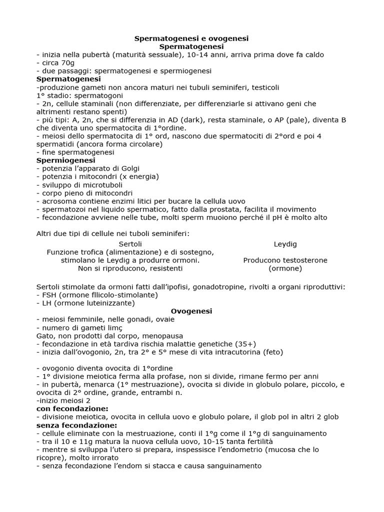 Spermatogenesi e Ovogenesi Spermatogenesi | PDF