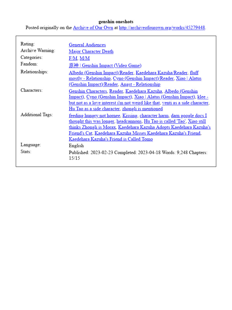 Genshin Oneshots | PDF