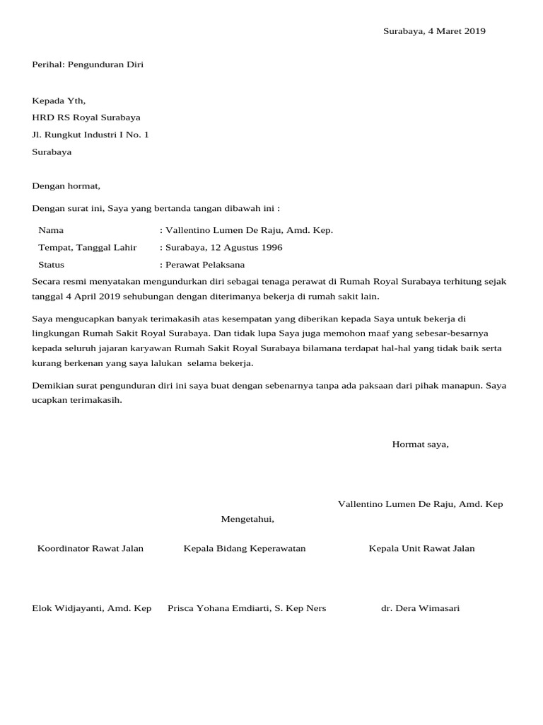 Contoh surat Resign | PDF