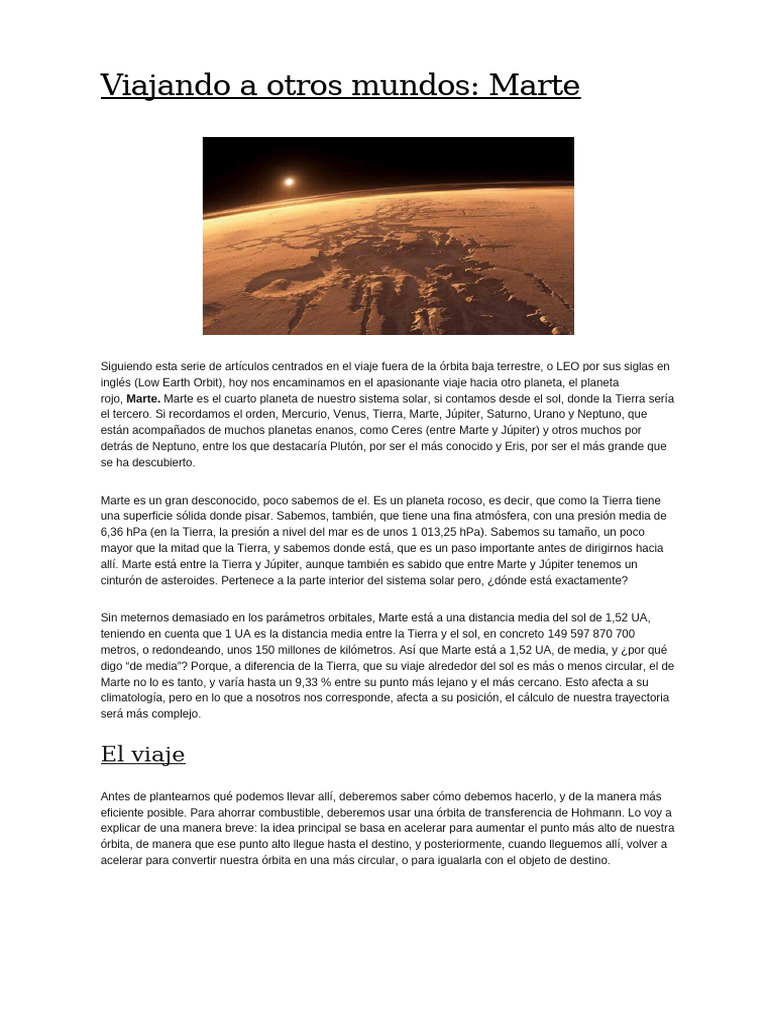 Viajar A Marte | PDF | Planetary Science | Science & Mathematics