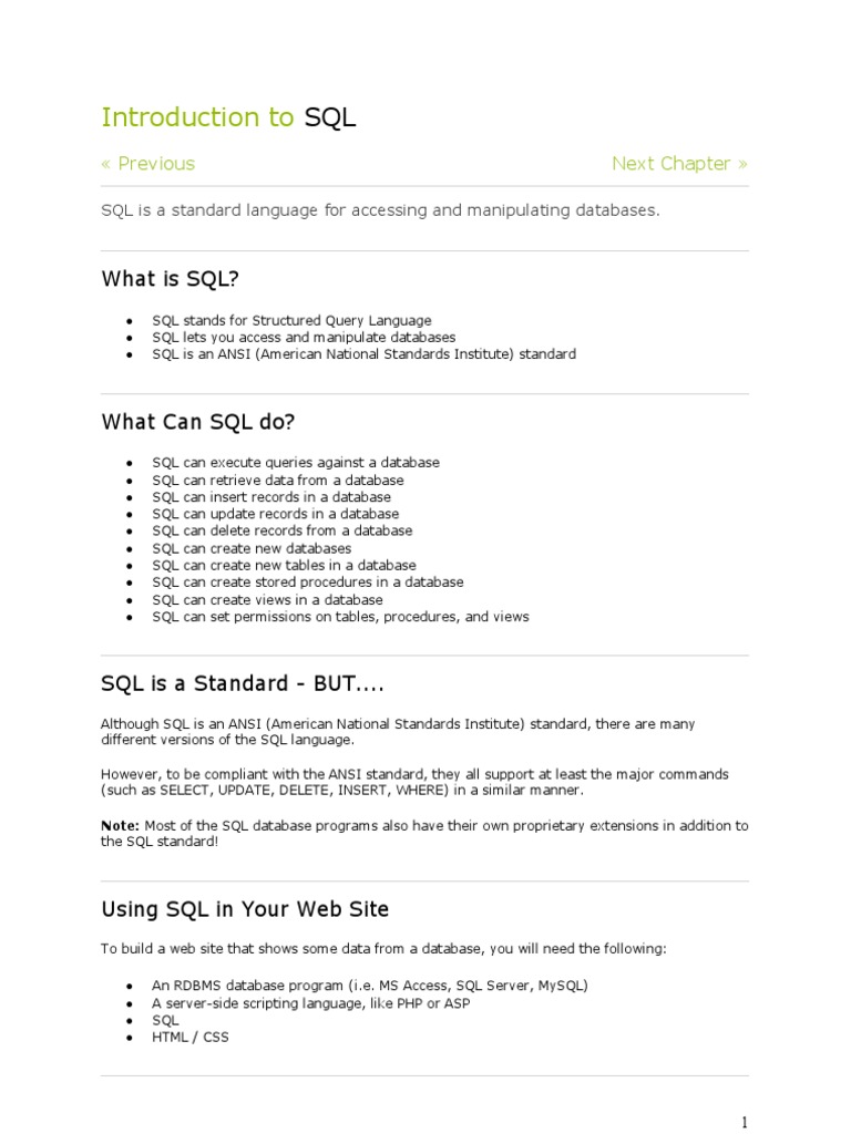 Introduction To SQL | Download Free PDF | Database Index | Sql