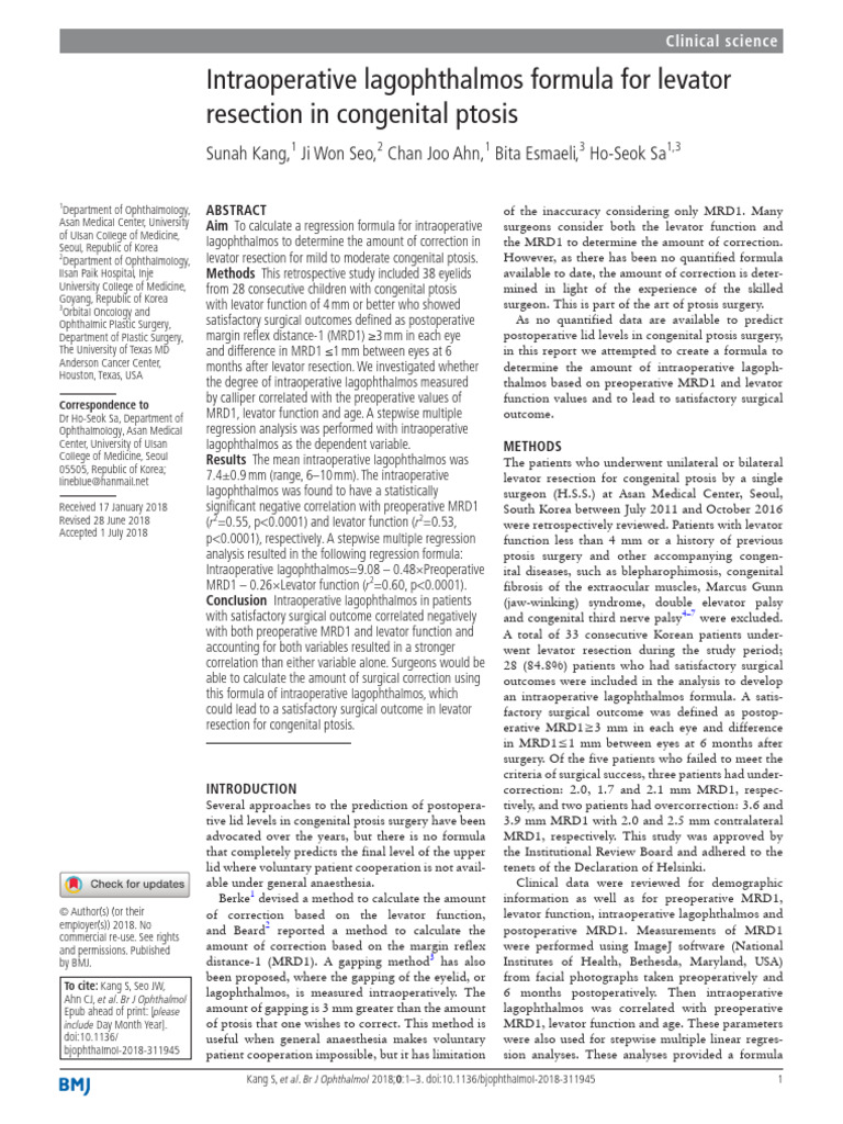 Kang 2018 - Intraoperative Lagophthalmus Formula For Levator Resection ...