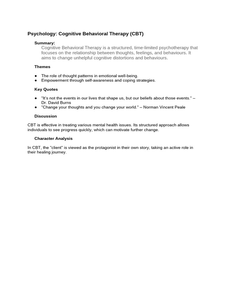 Psychology - Cognitive Behavioral Therapy (CBT) | PDF
