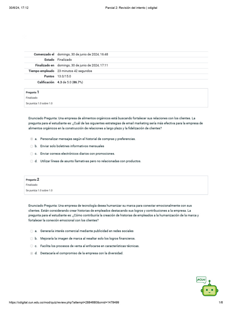Parcial 2 - Revisión Del Intento - Cdigital | PDF