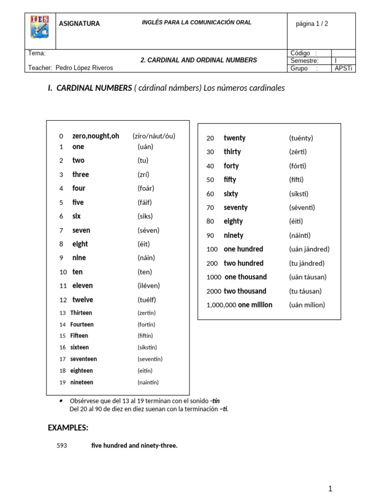 Cardinal and Ordinal Numbers Guide | PDF | Numbers