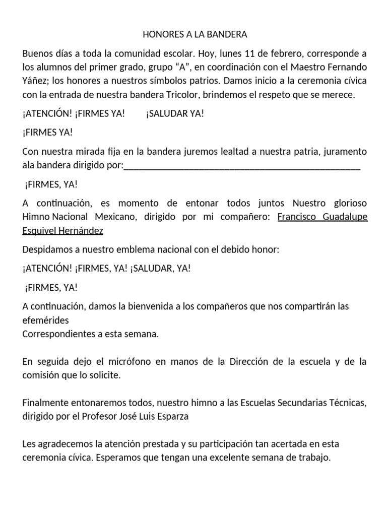HONORES A LA BANDERA SECUNDARIA | PDF