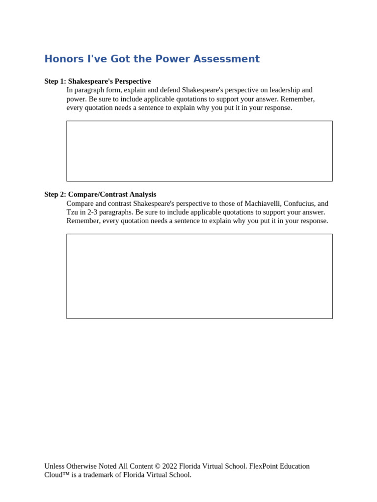 Honors Ive Got The Power Assess Rubric | PDF