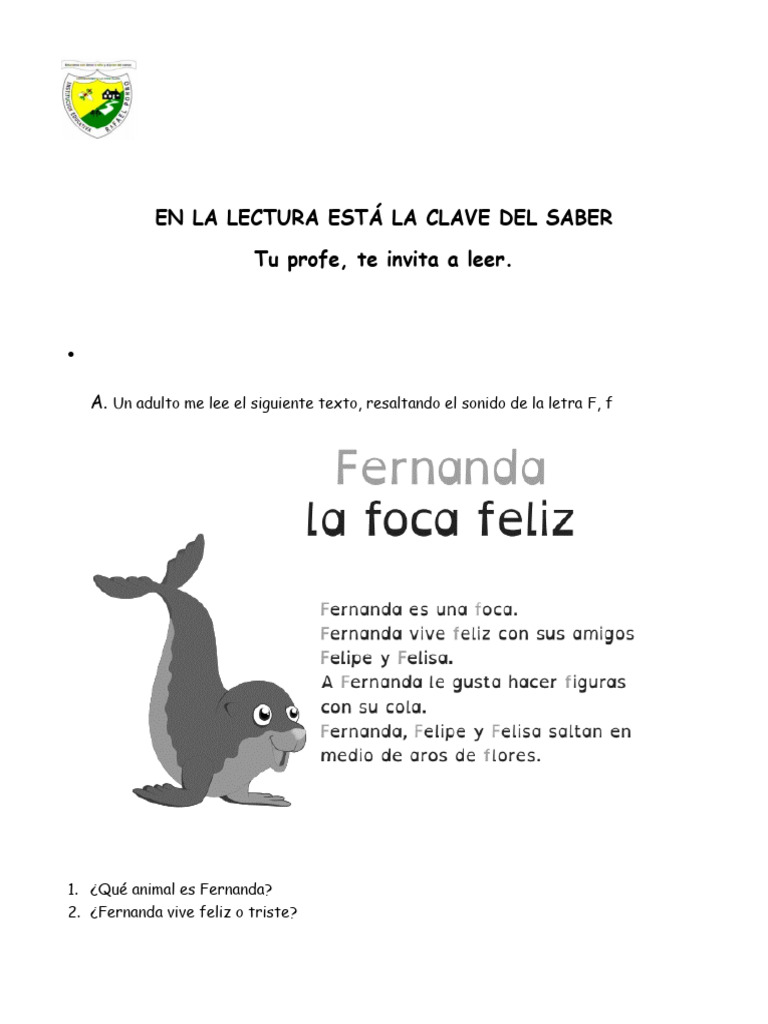 FICHAS ESPAÑOL PRIMERO Letra F | PDF | Artes del Lenguaje y Comunicación